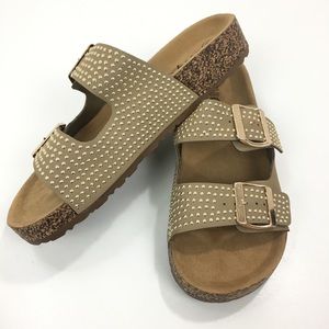 Shoes | Open Toe Double Strap Nubuck Tan Footbed Sandals | Poshmark